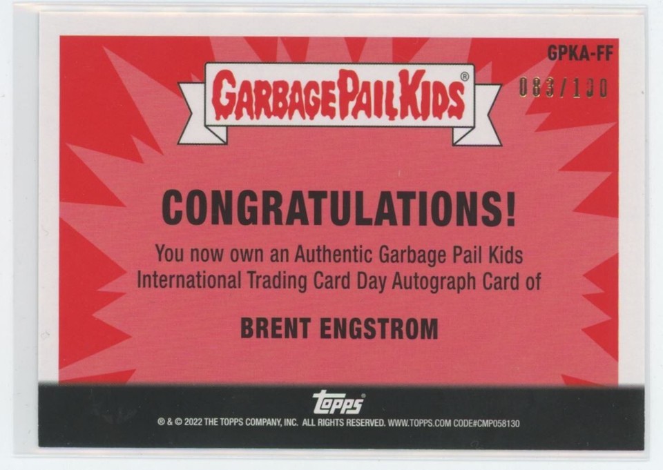 2022 Topps Garbage Pail Kids Trading Auto Flattened Frank Brent ...