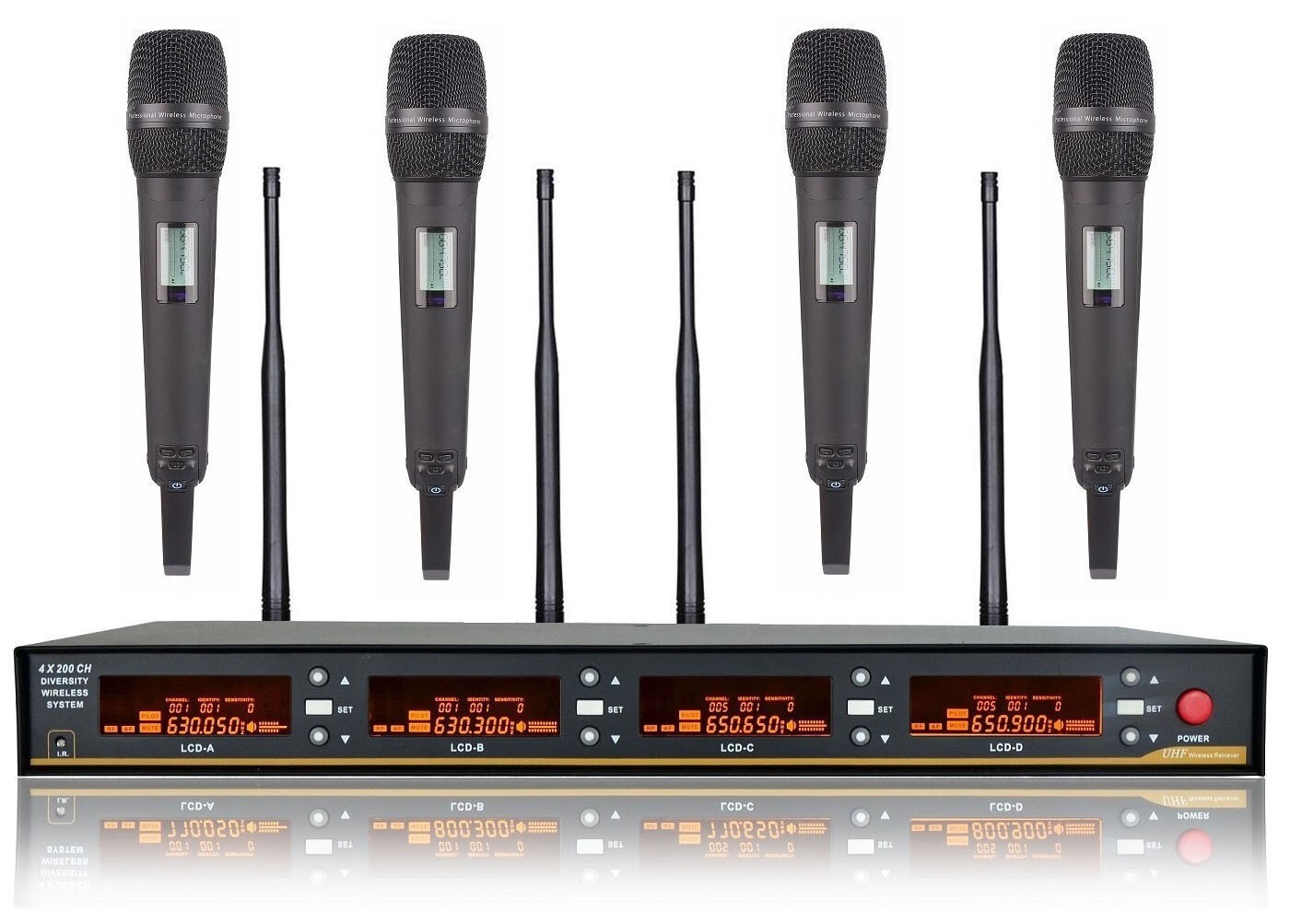 Professional Wireless Cordless Vocal Microphone Mic System 4 Handheld ...