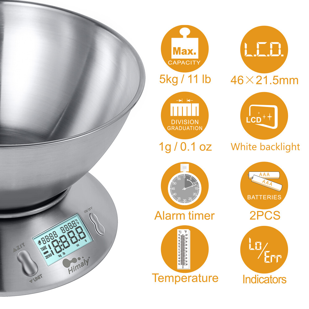 5kg Electronic Digital Kitchen Scale Weighing Food With Bowl Baking ...