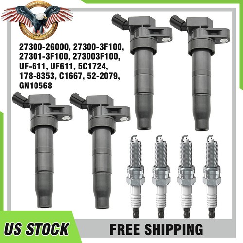 4X OEM Ignition Coil + 4X Iridium Spark Plug For Hyundai Sonata Kia ...