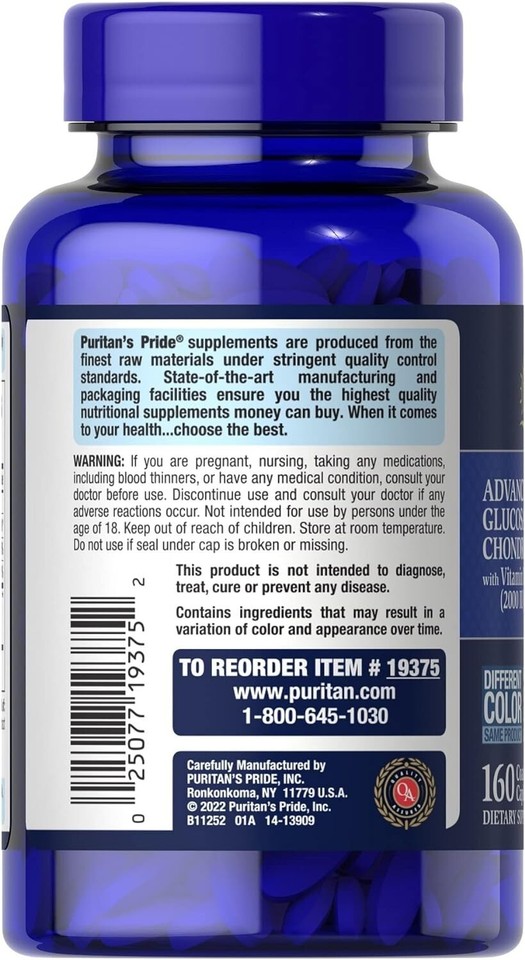 Puritan'S Pride Triple Strength Glucosamine Chondroitin with Vitamin D3 ...