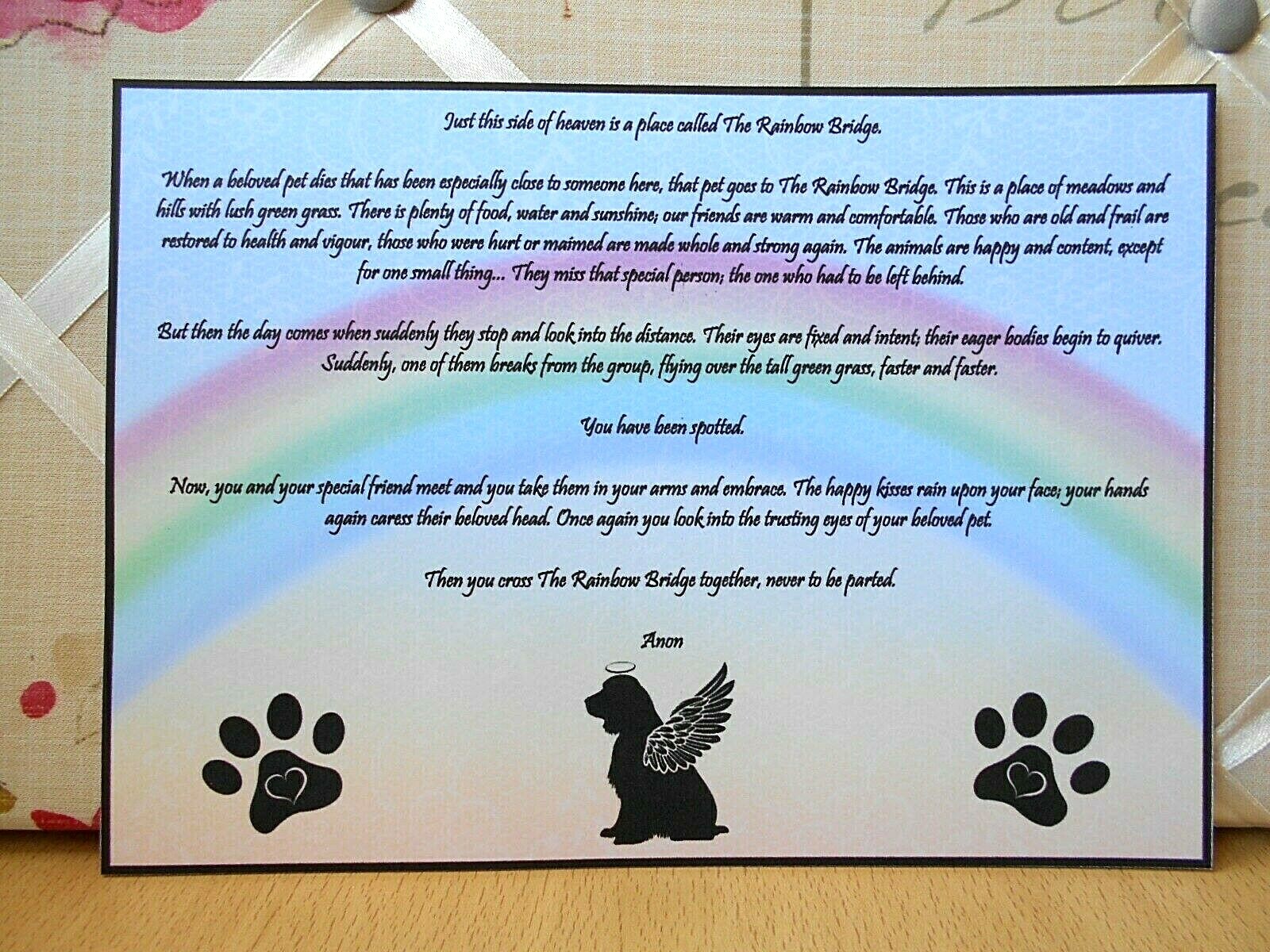 Spaniel Dog Rainbow Bridge Poem Large Frameable Print Card Pet Memorial ...
