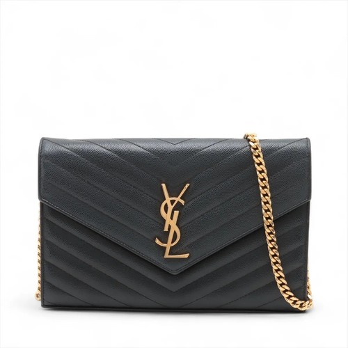 YSL Yves Saint Laurent Monogram Matelassé Envelope Wallet On Chain ...