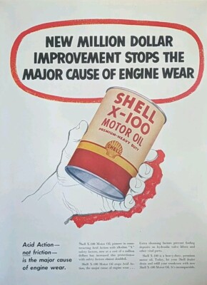 1952 vintage Shell X-100 Motor Oil Print Ad, Stops Engine Wear. | eBay
