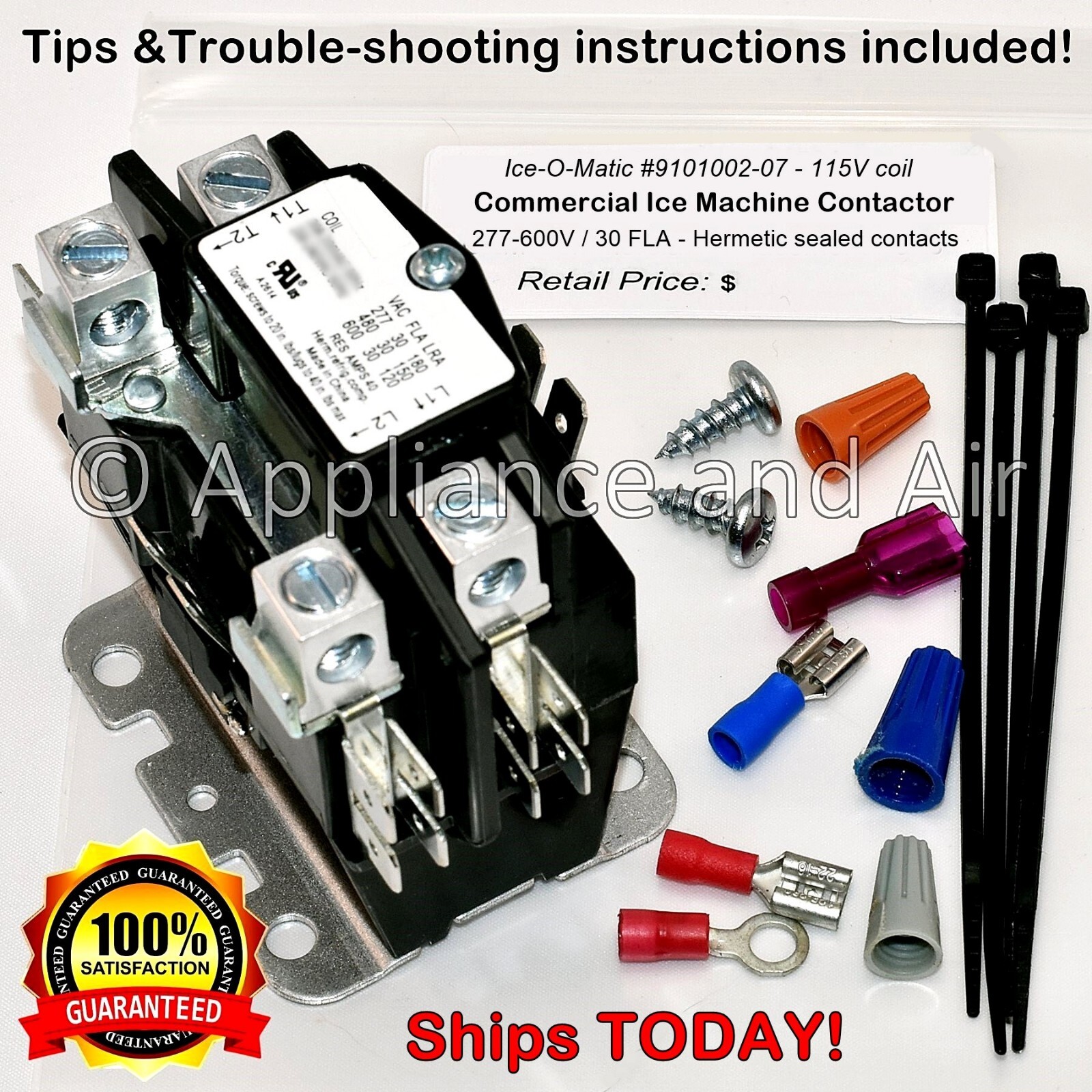 9101002-07 Ice-O-Matic Contactor 115V coil, 30A + Instruction ships ...