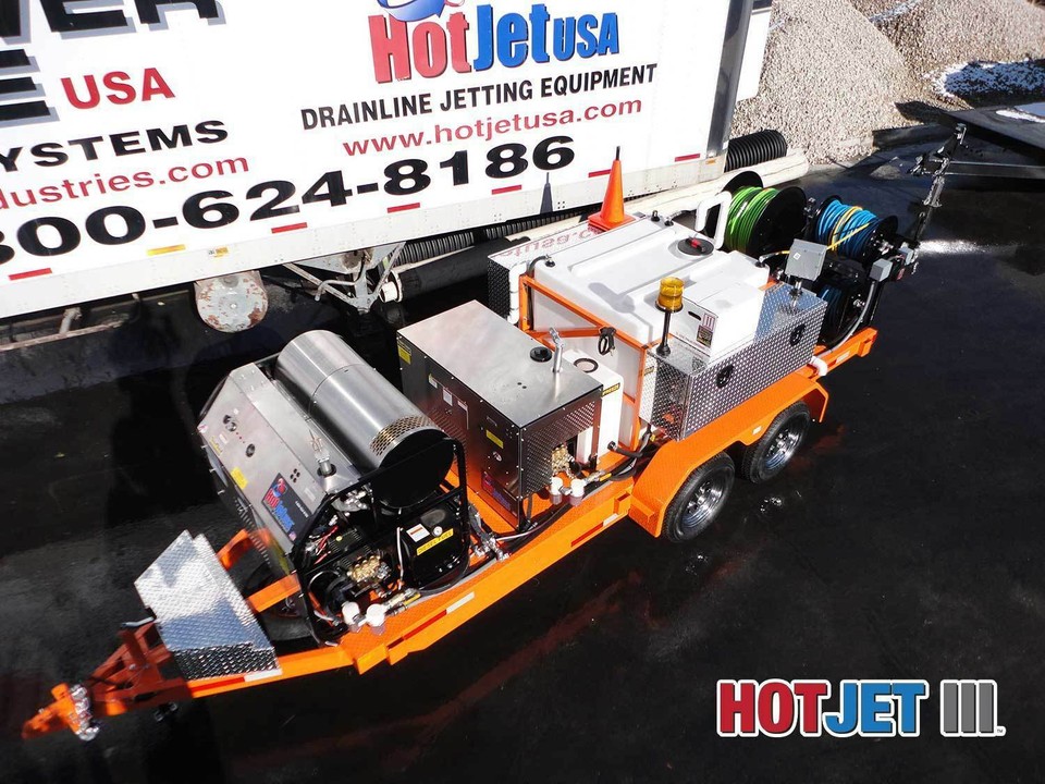 Sewer & Drain Line Jetter Trailer Dual Engine Hot/Cold Water 18GPM @ 4 ...