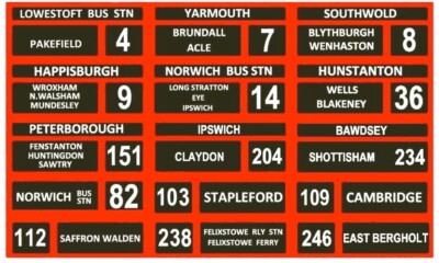 MODEL BUS TRANSFERS 1/76th EASTERN COUNTIES DESTINATION BLINDS (15 DIFF ...