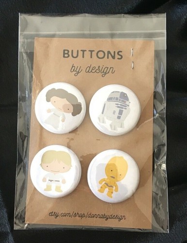 Star Wars Etsy Buttons by Design-Luke, Leia, C3PO & R2D2 | eBay