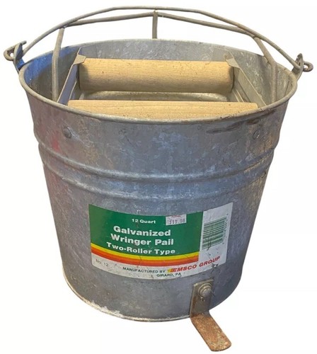 Emsco Group Galvanized Wringer Mop Bucket #12 Two Roller Type 12 Qt ...