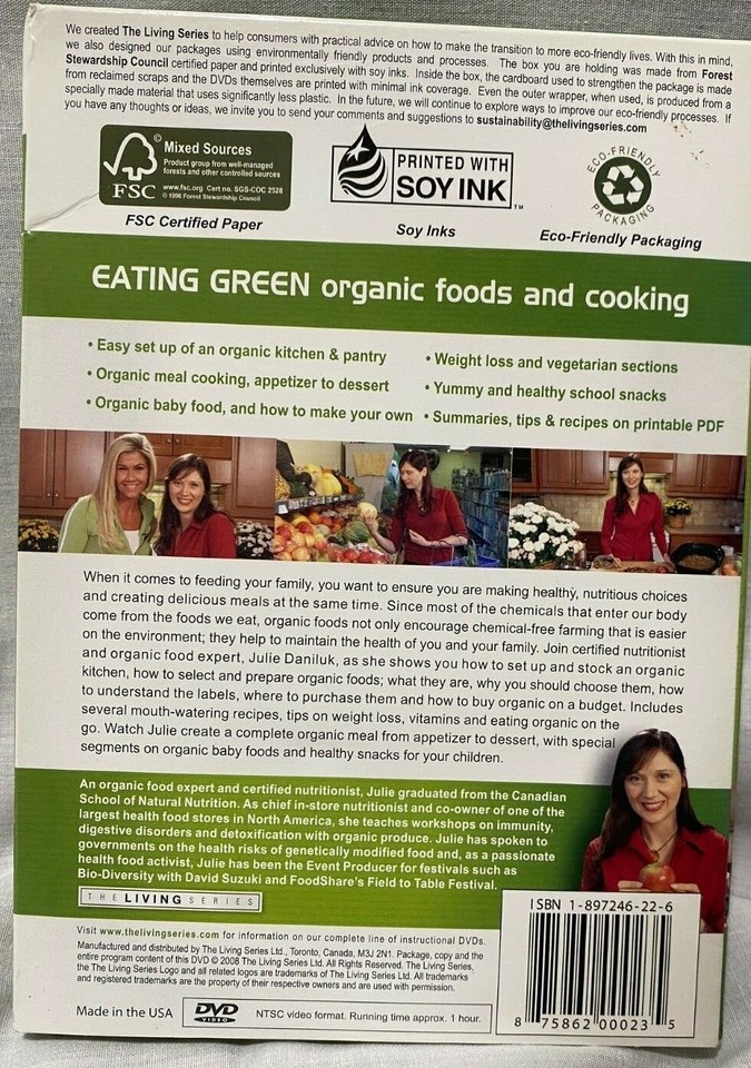 #106 Eating Green Organic Foods and Cooking DVD Instructional Health ...