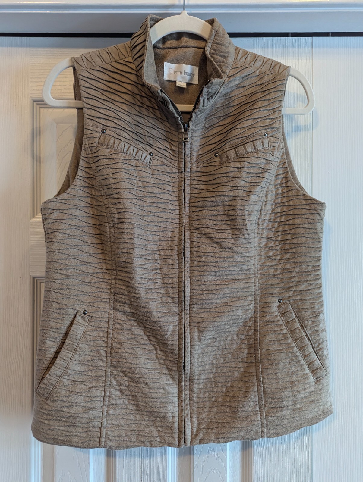 Vintage ERIN LONDON Faux Tan Suede Texture Vest Pocke… - Gem