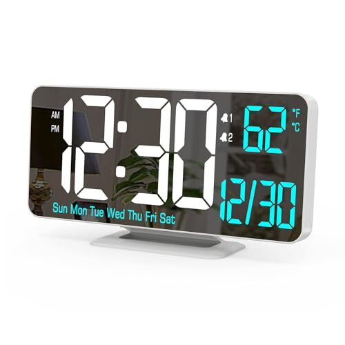Digital LED Clocks for Bedrooms 6.7in White White Clock(white + Blue ...