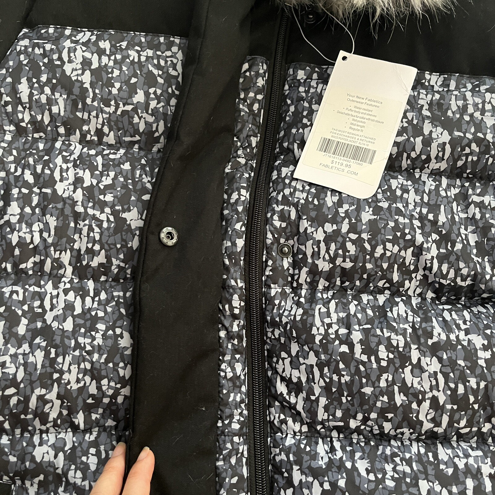 Fabletics Waco Puffer Jacket Coat Women Size XL Midi Removable Faux Fur ...