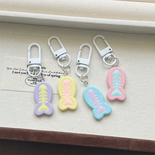 Candy Color Fish Bone Keychain Cute Little Fish Keyring School Bag ...