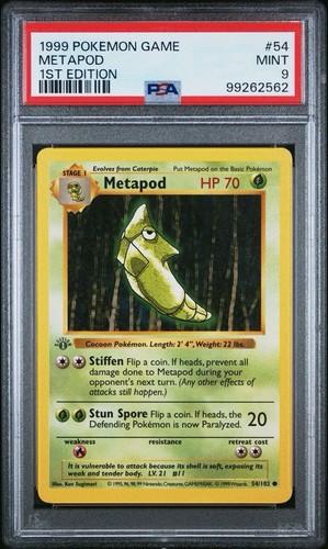 Metapod 1999 Pokemon Base Set 1st Edition Shadowless 54/102 PSA 9 MINT ...