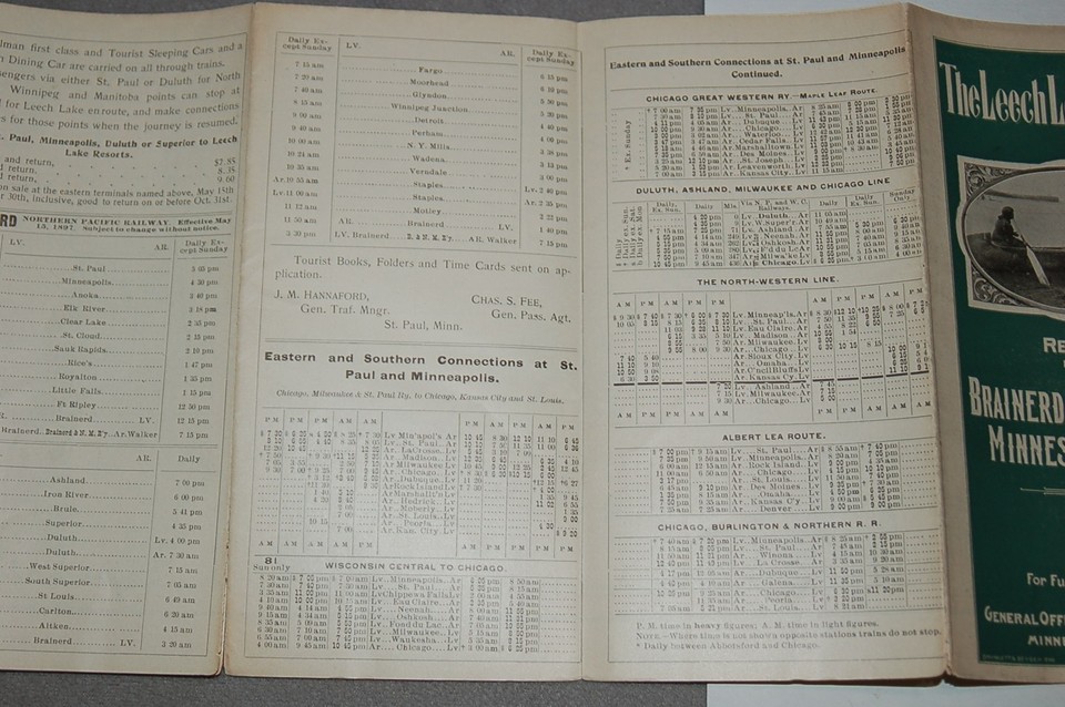Brainerd and Northern Minnesota Railway Public Timetable 1892-1901 | eBay