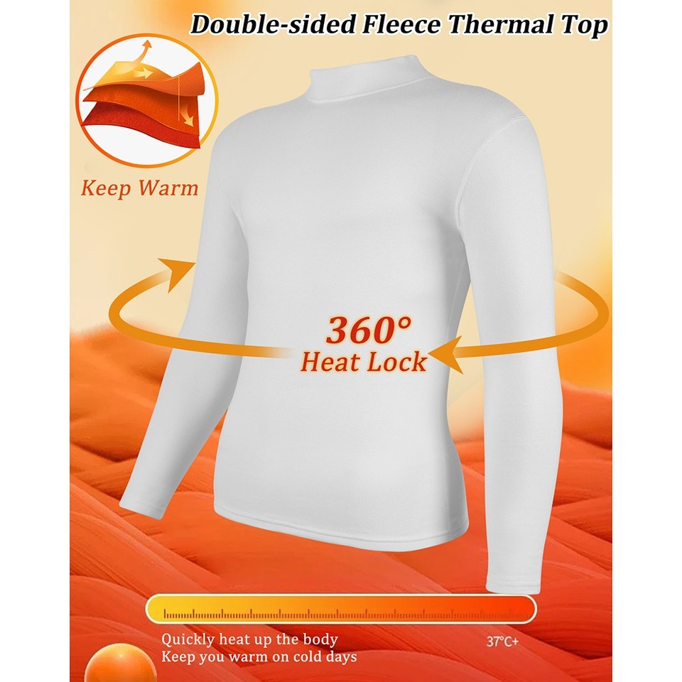 Mens Fleece Lined Thermal Pullover Top T Shirt Long Sleeve Base Layer ...