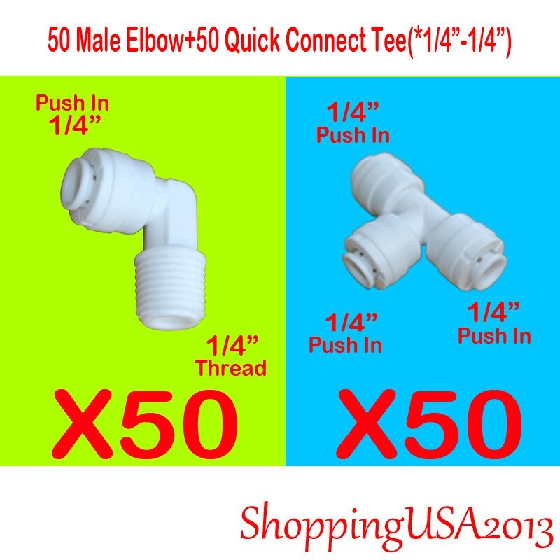 50X Male Elbow +50 X Quick Connect Tee Push In Fitting Connector 1/4"-1 ...