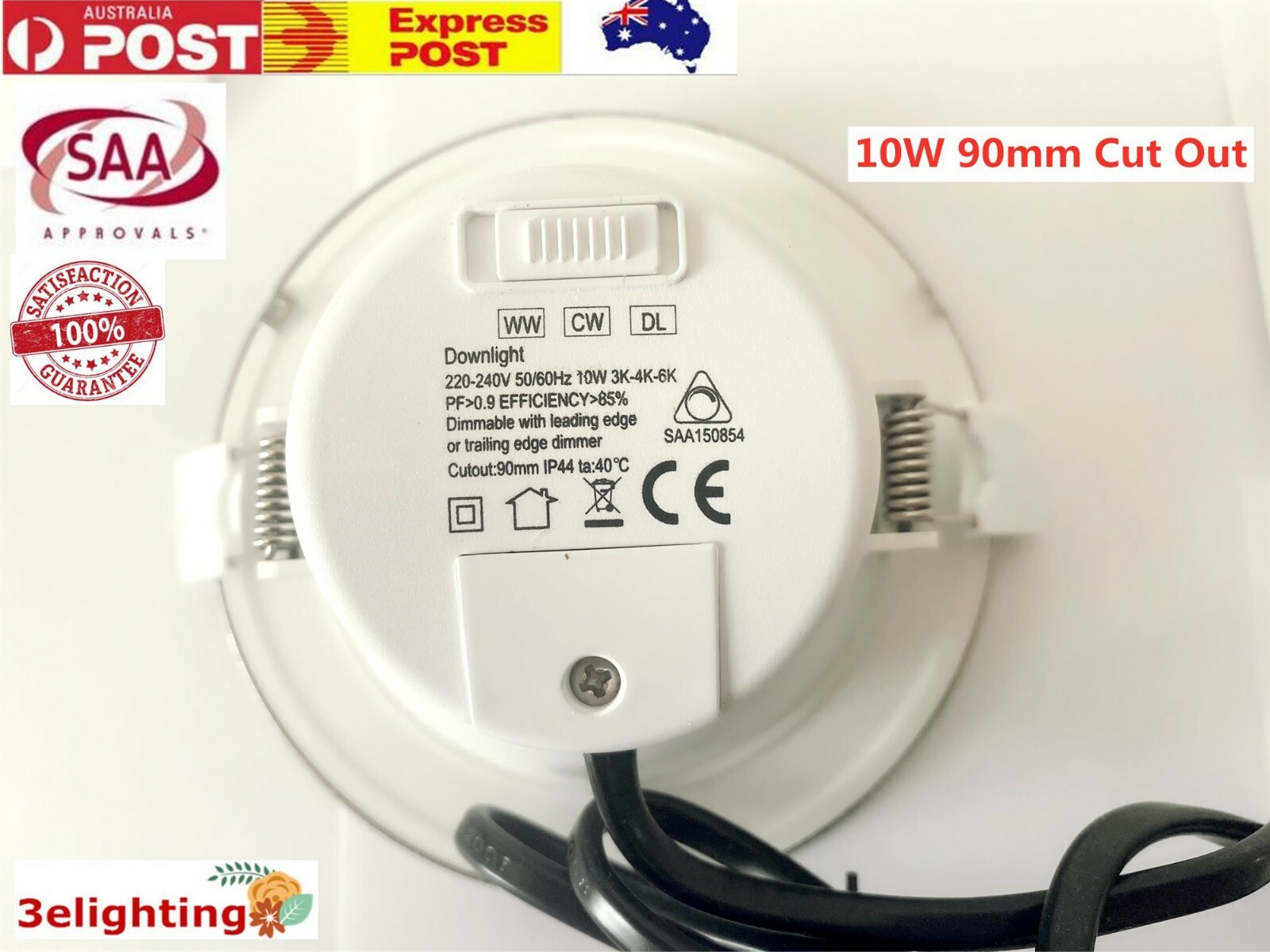 Tri Three colour switchable LED downlights 70mm 90mm cut out Dimmable ...