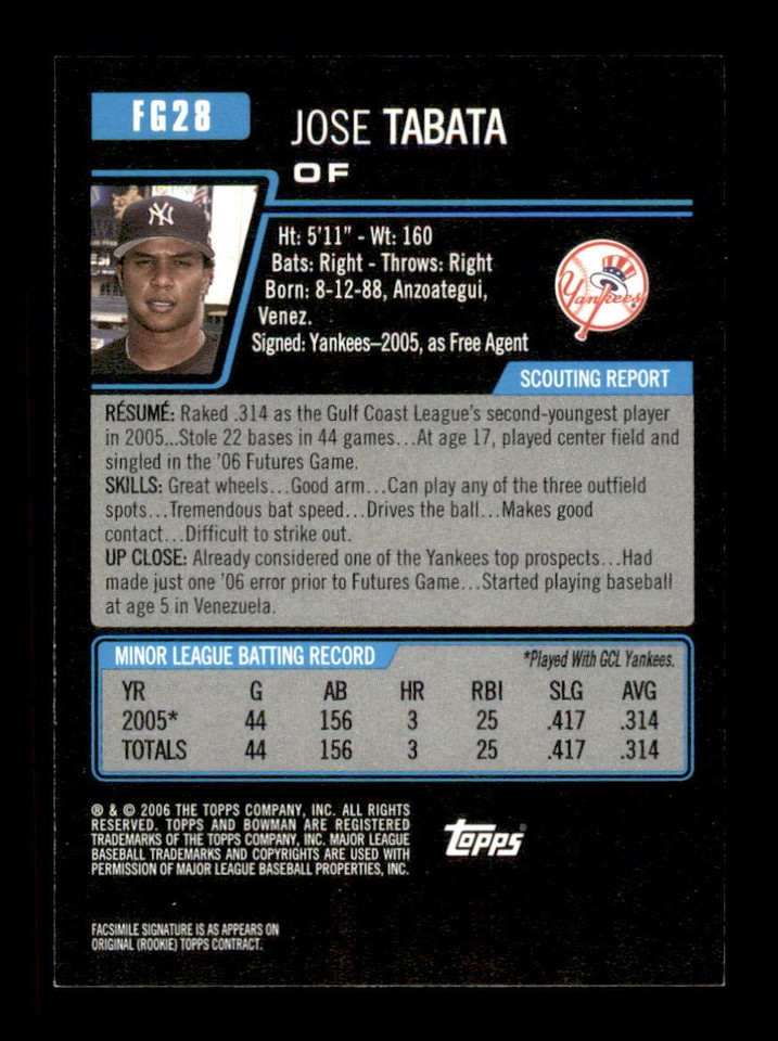 2006 Baseball Bowman Jose Tabata New York Yankees #FG28 FG | eBay