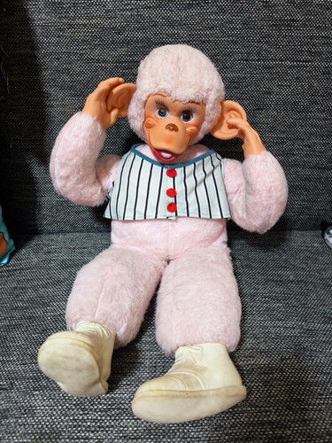 vintage stuffed rubber face fur pink monkey doll plush 20inc | eBay