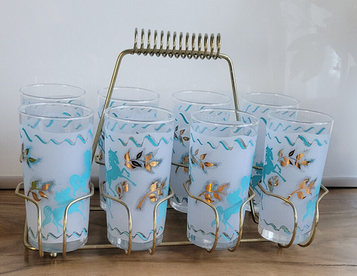 MCM Federal Drinkware 8 glasses Persian Polo Players horses 1 metal ...