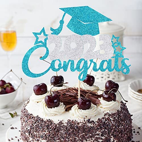 Congrats 2023 Cake Topper，Class Of 2023 Congrats Cake Silver and Blue ...