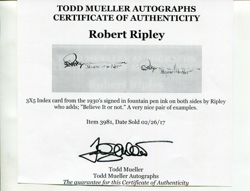 ROBERT RIPLEY - BELIEVE IT OR NOT - HAND SIGNED AUTOGRAPHED TWICE + COA ...