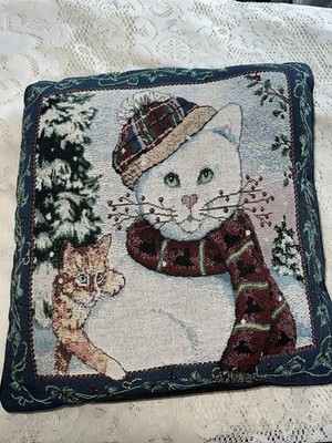 TAPESTRY CHRISTMAS Kitty Snowkitty Winter DECOR THROW PILLOW | eBay