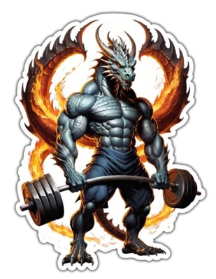 Deadlifting Dragon Sticker | Waterproof Gym Fitness Sticker Vinyl Decal ...