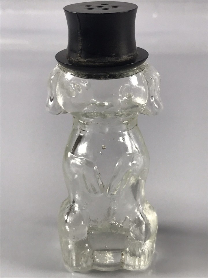 2 Begging Puppy Dog Perfume Cologne Bottles VTG Screw On Top Hats Salt ...