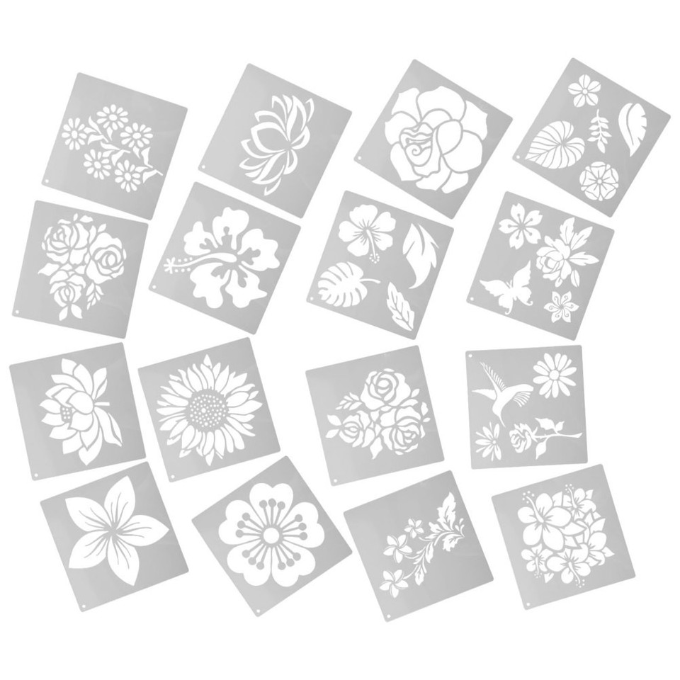 16 Pcs Flower Painting Stencils PET Sheets Tropical Plants Drawing ...