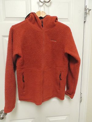 COLUMBIA Deep Pile Fuzzy Fleece Hooded Jacket Burnt Red Youth 14/16 ...