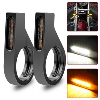 2x Motorcycle 41mm Fork Tubes Clamp LED Turn Signal Blinkers Light ...