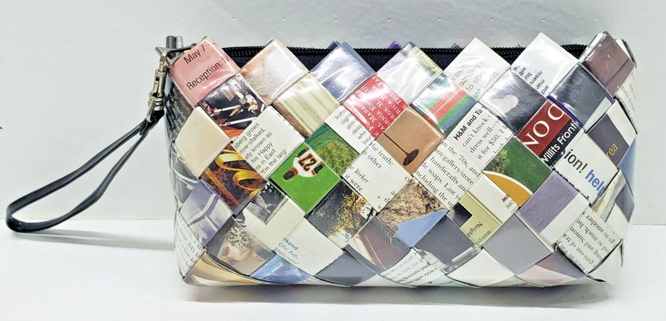 Recycled Hand-Woven Chunky Newspaper Wristlet Purse Wallet | eBay