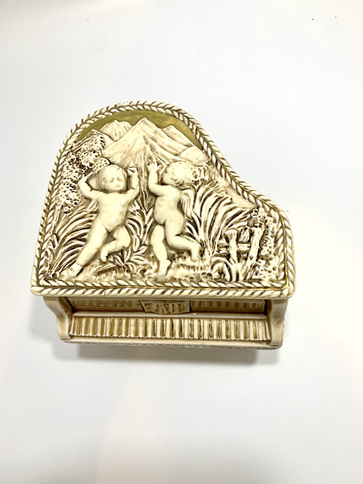 Lefton's 5" Grand Piano Ceramic Trinket Box Ivory and Gold Greek Style ...