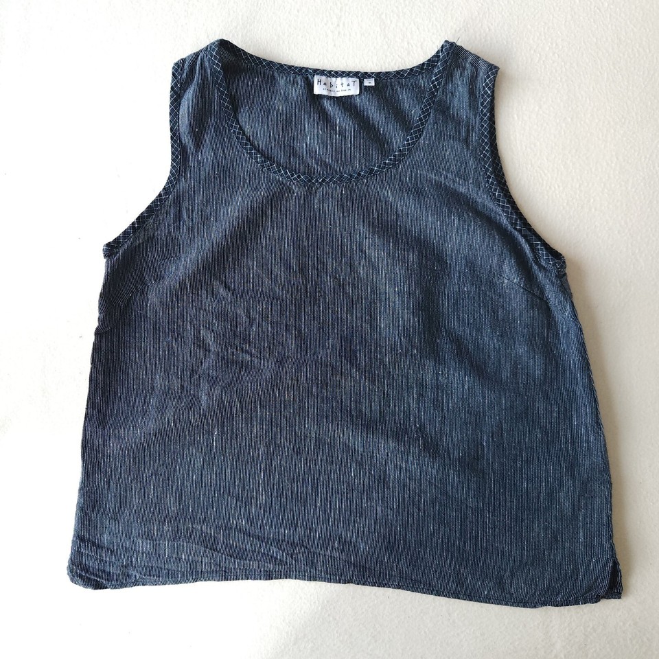 Habit Linen Tank Top Medium Women's Black white | eBay