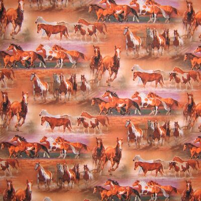 Animal Fabric - Wild Horses In the Field Scenic Wild Wings - David ...