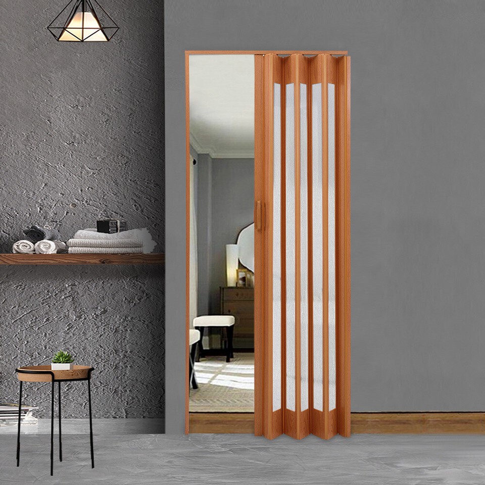 PVC Wood Finish Folding Door Accordion Concertina Sliding Internal ...