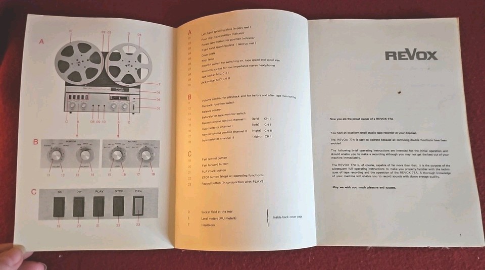 Revox Manual for Tape Recorder Model A77 SEE DESCRIPTION | eBay
