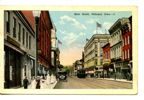 Main Street Scene-Downtown Stores-Trolley-Dubuque-Iowa-Vintage W/B ...