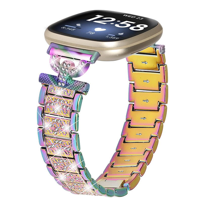 Stylish Bling Bracelet Stainless Steel Band Strap For Fitbit Versa 3/4 ...