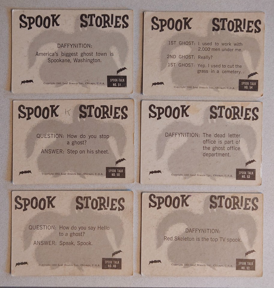 1961 Leaf Spook Stories Lot of 6 Cards #49,50,51,52,53,54 | eBay
