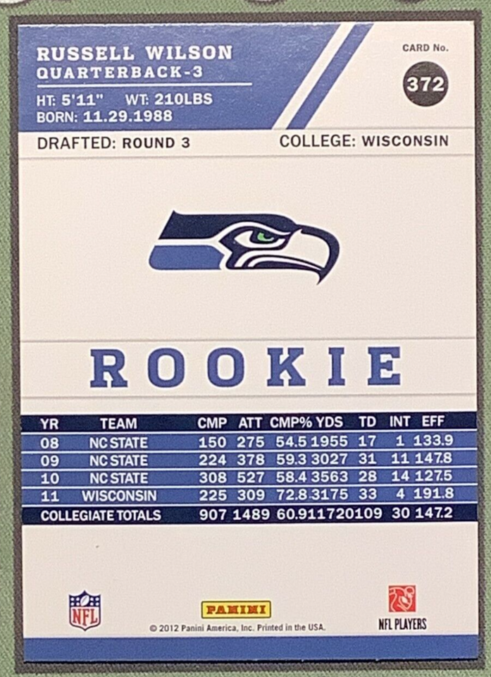 RUSSELL WILSON 2012 PANINI SCORE FOOTBALL #372 PASSING ROOKIE RC | eBay