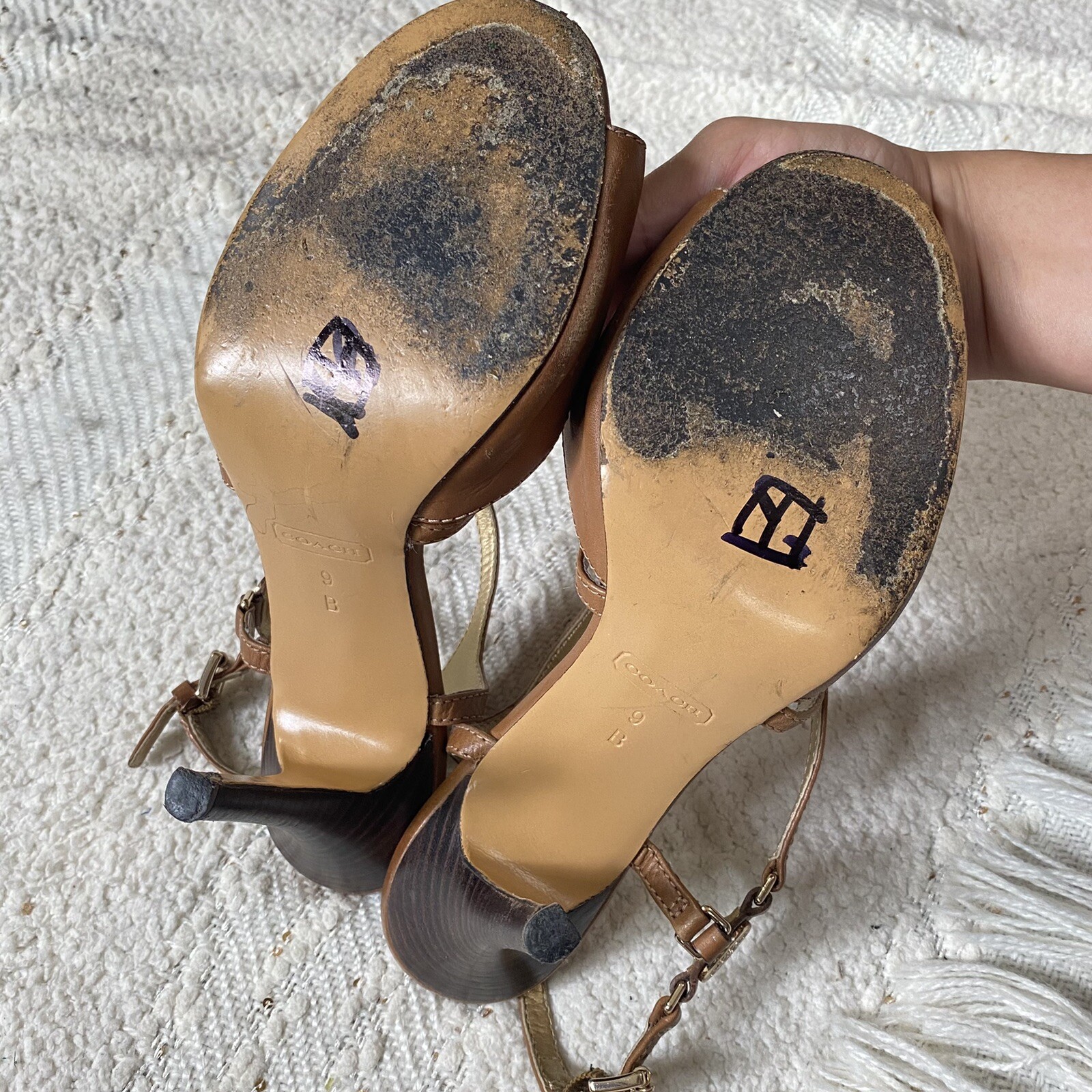 COACH Lexus heels brown leather open toe strappy stiletto high heels 9 ...