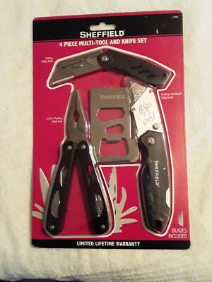 Sheffield 4 Piece Multi-Tool and Knife Set New! Extra Blades! | eBay