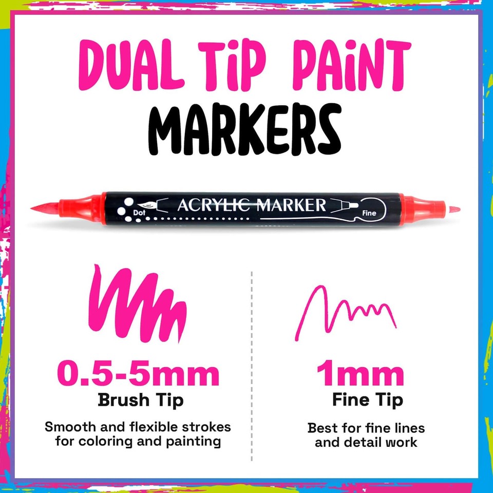30 Colors Dual Tip Acrylic Paint Markers,Fine Tip and Brush Tip ...
