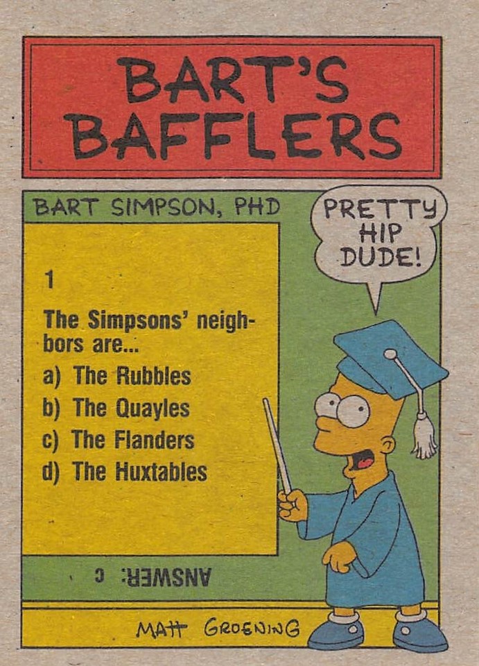 1990 The Simpsons Trading card TOPPS #1 Bart's bafflers | eBay