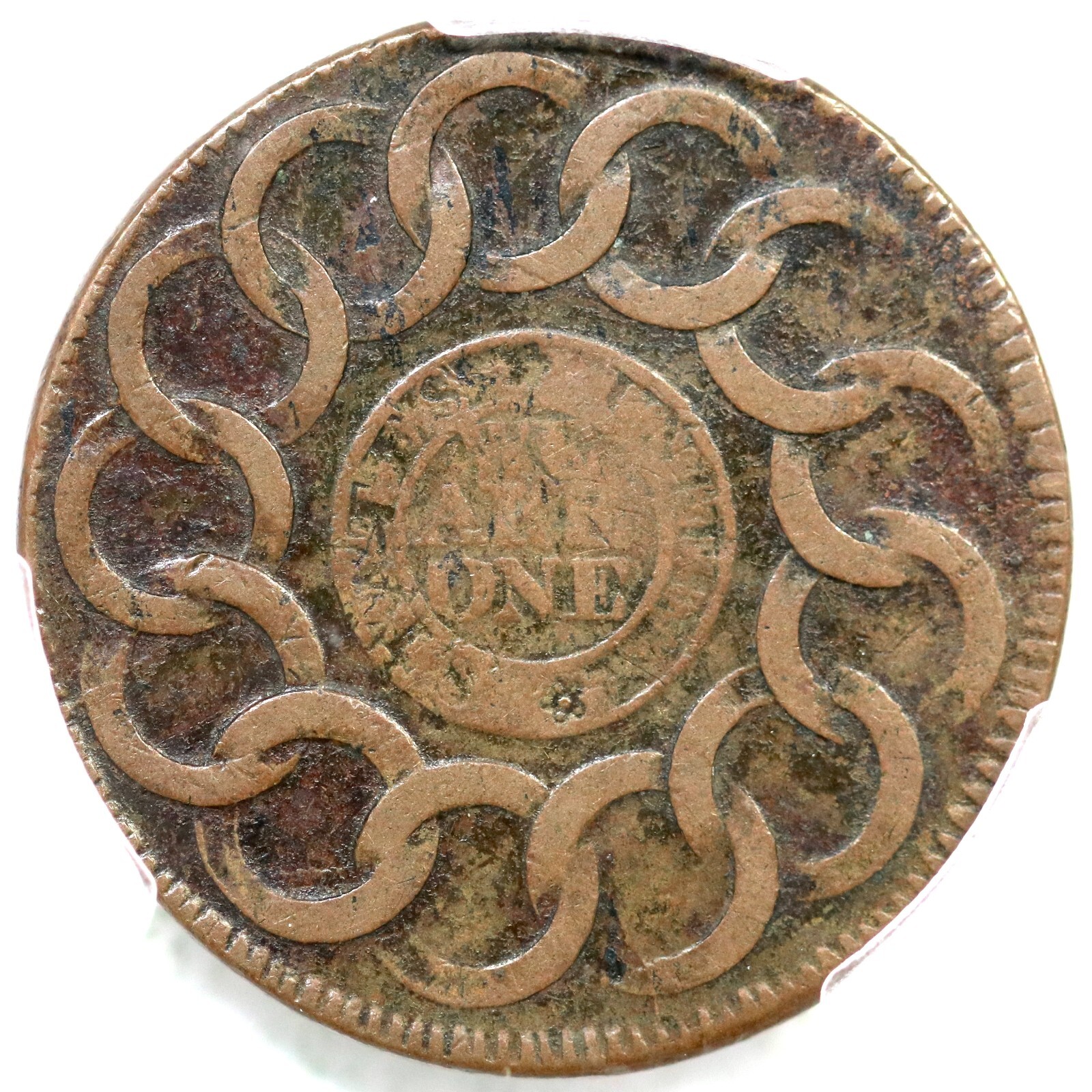 1787 N 12-Z R-5- PCGS VF 25 Raised Rims Lg Lett Fugio Cent Colonial ...