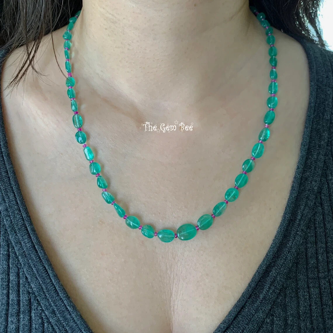 Zambian Emerald Freeform nugget Burmese Ruby Rondelle Bead 18K Gold ...